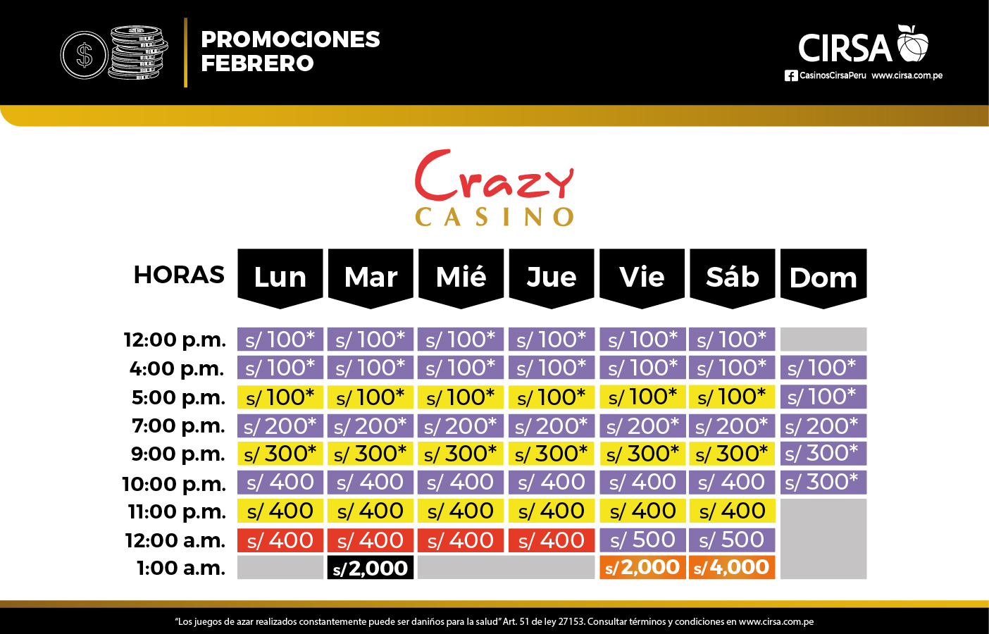Crazy Casino - CIRSA Casinos en Perú